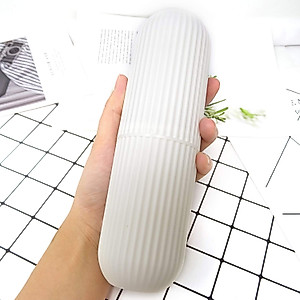 Honbay Portable Plastic Toothbrush Toothpaste Cup Case Box Holder Container for Travel (Beige)