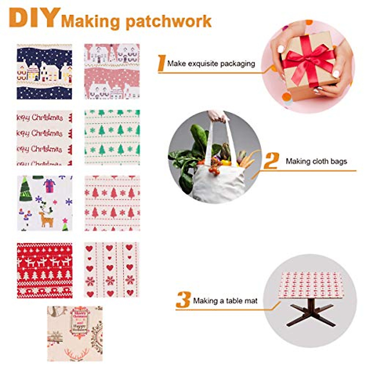 40 Pcs Christmas Cotton Fabric Square Precut Fabric Scraps Christmas Printing Quilting Fabric Squares Christmas Random Patterns Cotton Patchwork for DIY Xmas Sewing Crafting (10x10cm)