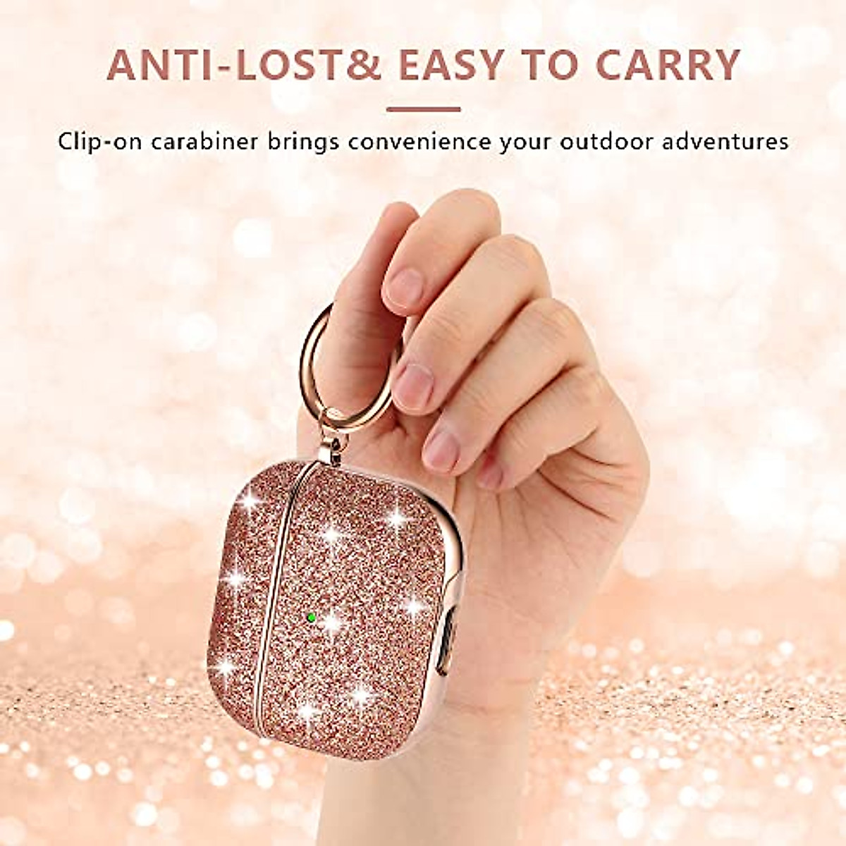 Valkit for Apple Airpods 3 Case Cover 2021 Bling Sparkle, Luxury Glossy Hard Shell Scratch Resistant Drop Proof Protective with Keychain for Glitter AirPods 3 Generation Charging Case - Golden