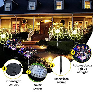 HPYDIY 4 Pack Solar Garden Lights Outdoor，Fireworks Lights 8 Modes 120 LED Solar Waterproof Decorative Firefly Lights Pathway Lawn Patio Decor DIY Lamp Landscape courtyards Parties Christmas(Blue)