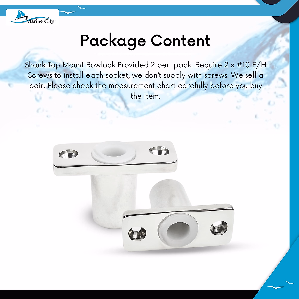 MARINE CITY 316 Grade Polished Stainless Steel 1/2 Inches Shank Top Mount Rowlock/Oarlock Socket for Boats – Yachts – Ships (Pack of 2)