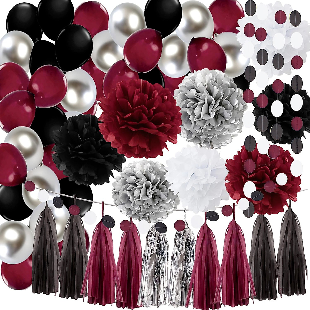 Graduation Party Decorations Maroon Black 2024/Burgundy Black Graduation Decorations 2024 Burgundy Silver Black Balloons/Burgundy Black Birthday Party Decorations