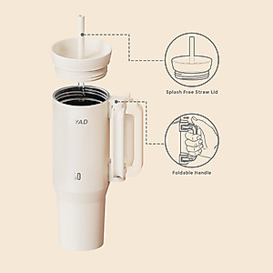 NAYAD 40oz Tumbler with Handle and Straw, Insulated Stainless Steel 40 oz Water Bottle with Flip Lid & Straw Lid,Cup Holder Compatible for Travel, Holiday Gift with Foldable Handle