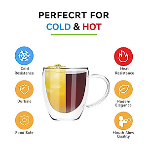 D.M DESIGN·MASTER [2 PACK,12 OZ -Premium Double Wall Insulated Glass with Handle Coffee or Tea Glass Mugs, Thermo Insulated Glass, Perfect for Latte, Cappuccino, Americano and Tea