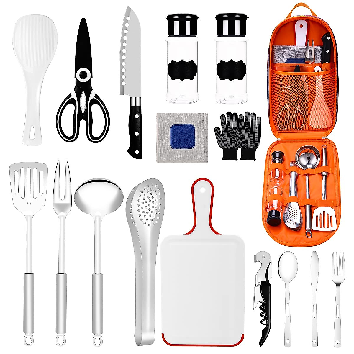 Camping Kitchen Equipment Camping Cooking Utensils Set Portable Picnic Cookware Bag Campfire Barbecue Appliances Essential Gadgets and Accessories Suitable for Tent Campers,