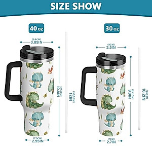 Flradish 40oz Tumbler with Handle, Cute Dragons Stainless Steel Tumbler with Lid and Straws Double Wall Vacuum Insulated Leakproof Coffee Travel Mug