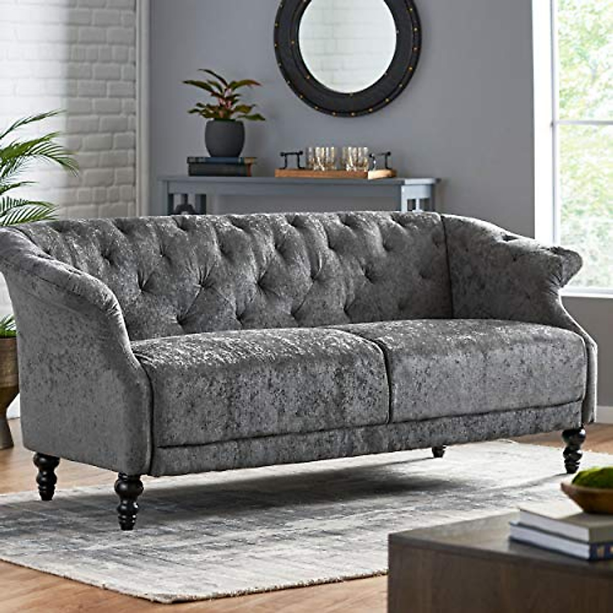 Christopher Knight Home Morganton 3 Seater Sofa, Dark Charcoal + Dark Brown