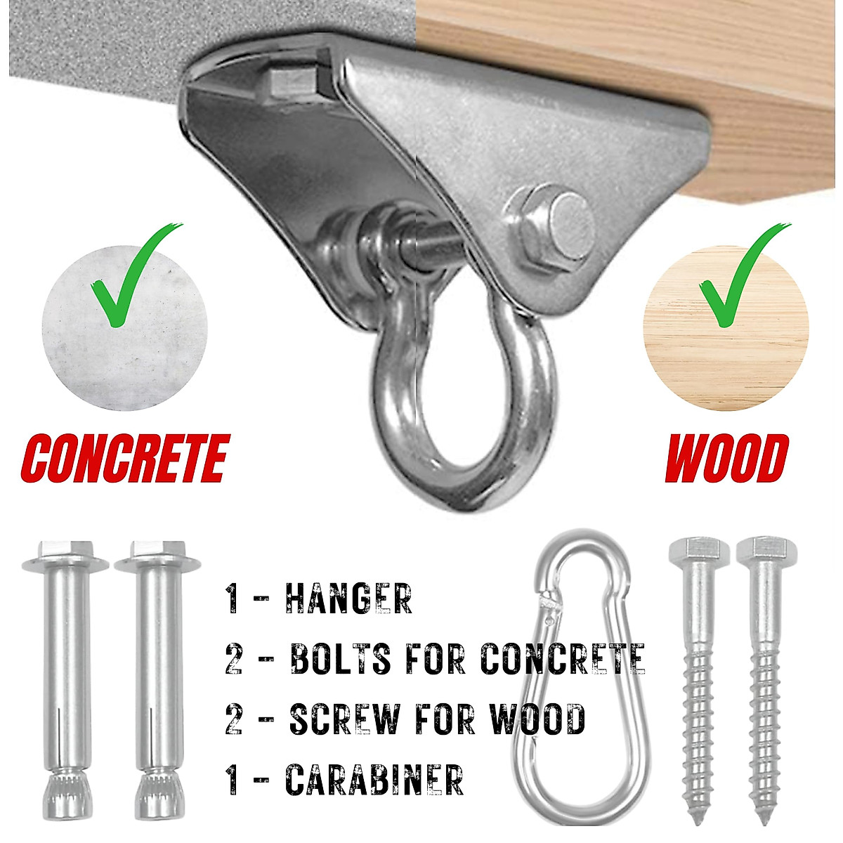 Yes4All 1000 LB Punching Heavy Bag Hanger, Steel Heavy Duty Swing Hanger Bolts for Wood and Concrete - 180° Swing