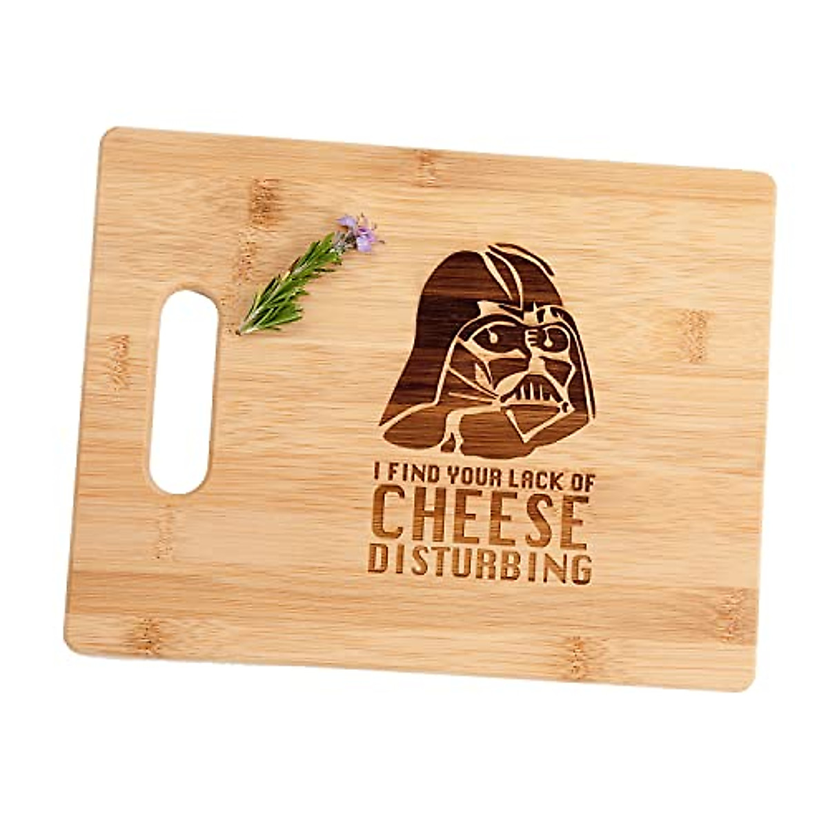 Darth Vader I Find Your Lack Of Cheese Disturbing Engraved Bamboo Wood Cutting Board with Handle Charcuterie Cheese Star Wars Gift 8.5 x 11"