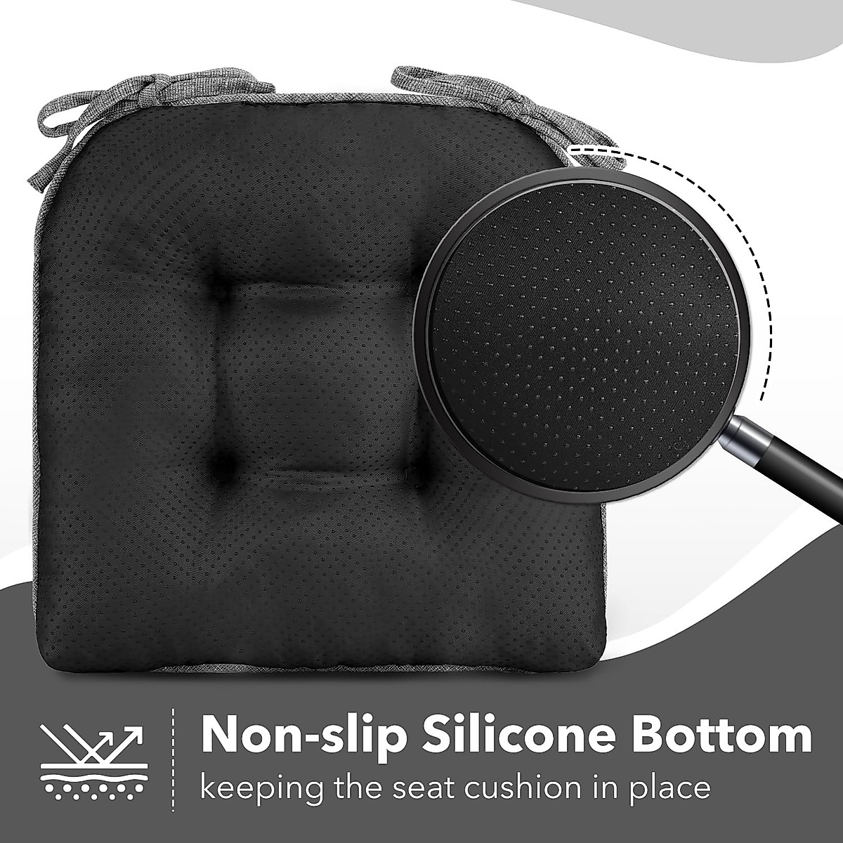 downluxe Indoor/Outdoor Rocking Chair Cushion Set, Tufted Comfortable Cushions for Rocking Chairs with Ties and Non-Slip Backing, Seat 17" x 17" x 3"/Back 21" x 17" x 3", Dark Grey, 2 Piece Set