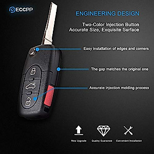 ECCPP Replacement fit for Uncut Keyless Entry Remote Key Fob Case Audi Series 4D0837231E (Pack of 2)