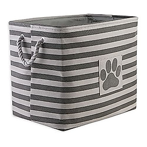 Bone Dry Pet Storage Collection Striped Paw Patch Bin, Large Rectangle, Gray