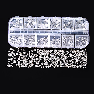 2000 Pieces Flat Back Gems Rhinestones 6 Sizes (1.5-6 Mm) Round Crystal Rhinestones with Pick up Tweezer and Rhinestones Picking Pen for Crafts Nail Clothes Shoes Bags DIY Art(Clear)