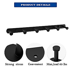 Potaosey Black Wall Coat Rack, 17in Wall Mounted Coat Rack with 6 Hook,Modern Style Coat Rack Wall Mounted,Metal Coat Hooks Rail for Coat Hat Key Bathroom Entryway