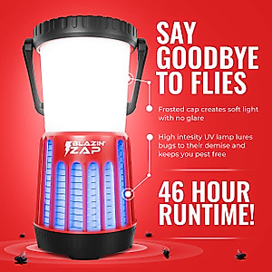 Blazin LED Bug Zapper Lantern ǀ Ultraviolet Camping Mosquito Killer Light Indoor ǀ Outdoor Bug Fly Moth Zapping Lamp ǀ 3-D Battery Powered ǀ 4 Modes - 600 LMS - 46 Hrs ǀ