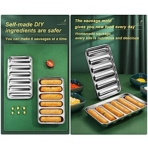 TIYOORTA Stainless steel Sausage Mold 6 Cavity for Homemade Hot Dogs, Non-Stick DIY Hot Dog Mold for Oven steamer (Style A)