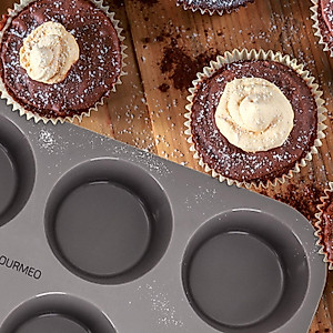 GOURMEO 12 Silicone Muffin Pan - Nonstick Baking Pans for English Muffins - Baking Tin Tray with Cupcake Cups