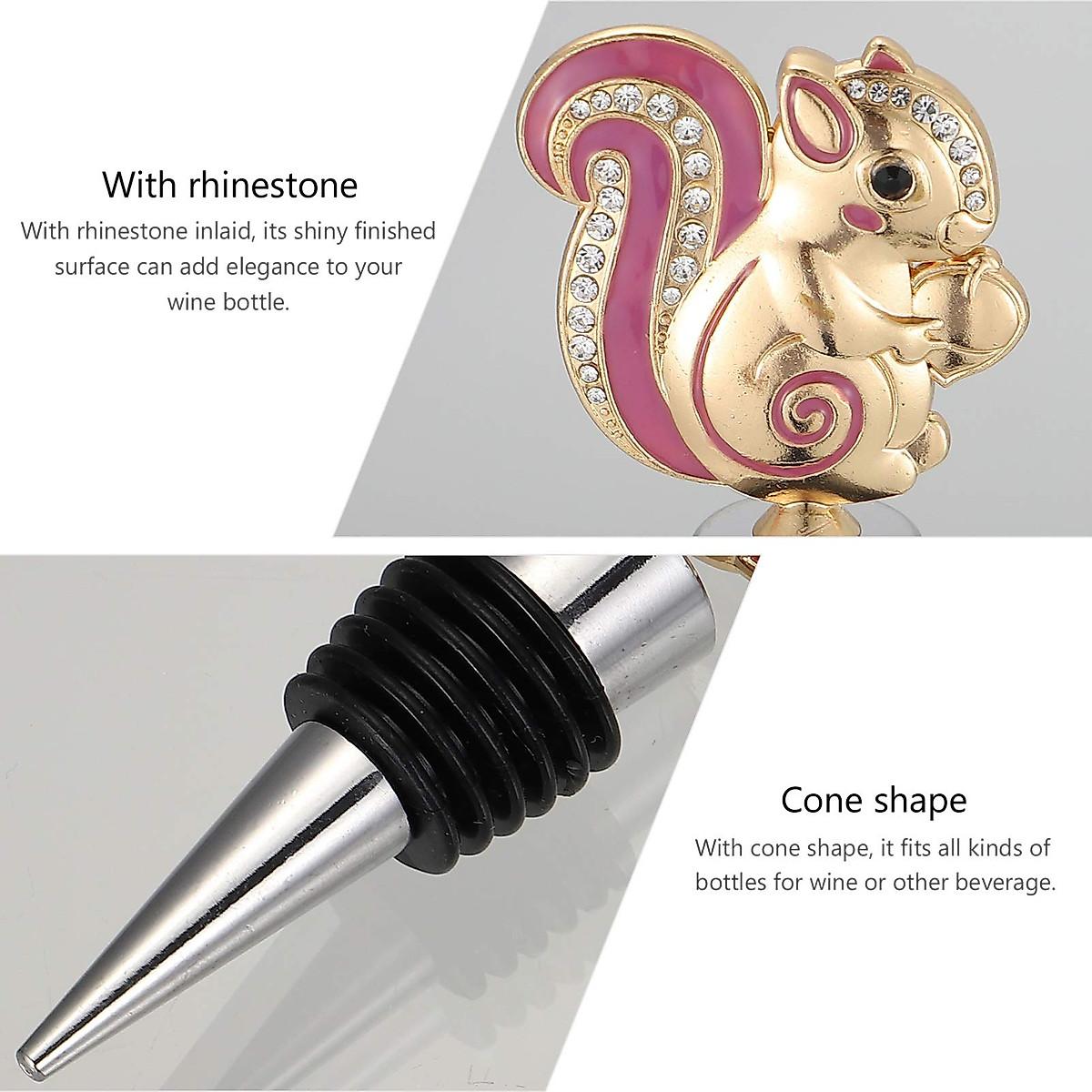 DOITOOL Alloy Wine Bottle Stopper Animal Squirrel Shaped Wine Pourer Reusable Beverage Plug Cap Champagne Saver for Easter Wedding Bar Party