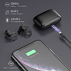 Wireless Earbud, Bluetooth 5.1 Headphones Sport Wireless Bluetooth Earphones in Ear Noise Cancelling Earbud with Mic Deep Bass, Earhooks Ear Buds IP7 Waterproof 48H Headset for Running Gym[2022 New]