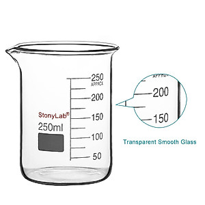 stonylab Glass Beaker, 1 Pack Borosilicate Glass Graduated Low Form Griffin Beaker with Pouring Spout Lab Beaker, 250 ml