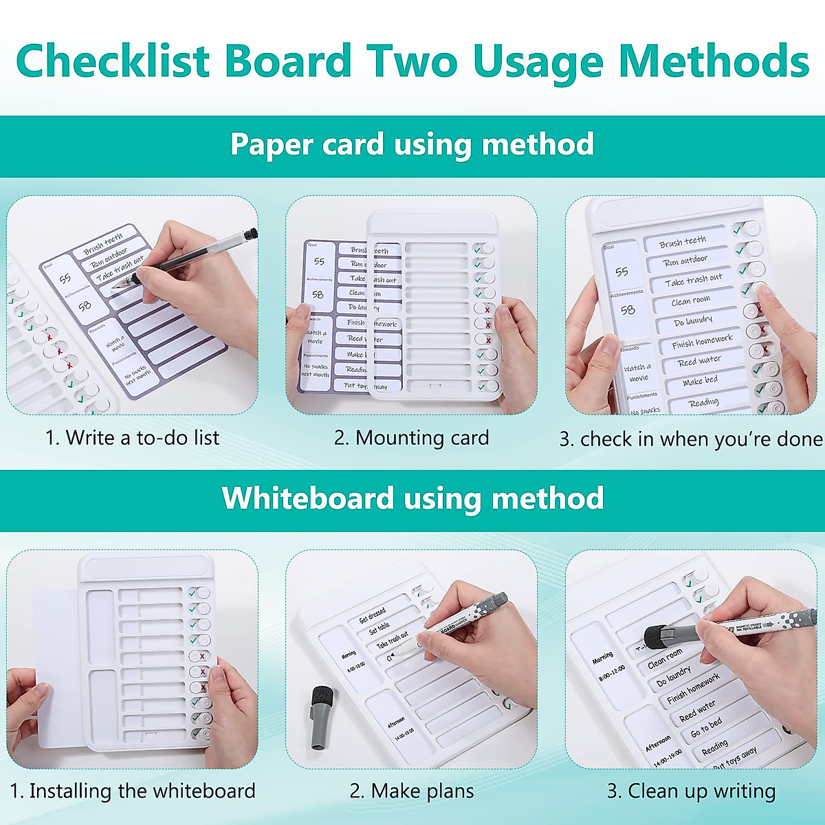 Dry Erase Chore Chart for Kids to Do List Magnetic Checklist Board Reusable RV Daily Routine Schedule Planning Boards with Blank Checklist Cardstock for Habit Tracker or Daily and Weekly Planner