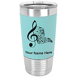 LaserGram 20oz Vacuum Insulated Tumbler Mug, Musical Notes, Personalized Engraving Included (Silicone Grip, Teal)