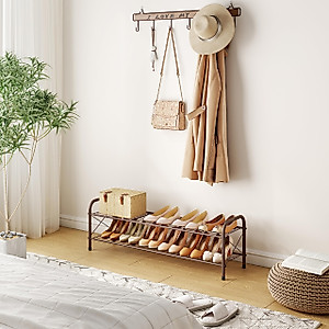 Hoctieon 2 Tier Shoe Rack for Closet, Shoe Rack FreeStanding, Entryway Shoe Shelf, Shoe Storage Organizer, Durable Mesh Style Shoe Rack, Brown