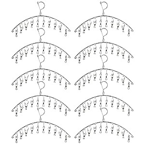 Suwimut 10 Pack Stainless Steel Laundry Drying Rack Clothes Hanger with 10 Clips Windproof for Drying Socks, Bras, Cloth Diapers, Towel, Underwear, Scarf, Hat, Pants and Gloves
