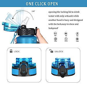 GOPPUS Kids Water Bottle with Straw Spout Lid 10pcs Stickers 12 oz Leak-proof BPA Free Motivational Time Marker Tritan Plastic Water Bottles for Girls Boys School Sports