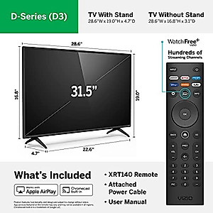 VIZIO 32-inch D-Series Full HD 1080p Smart TV with Apple AirPlay and Chromecast Built-in, Screen Mirroring for Second Screens, & 150+ Free Streaming Channels, D32f-J04, 2021 Model (Renewed)