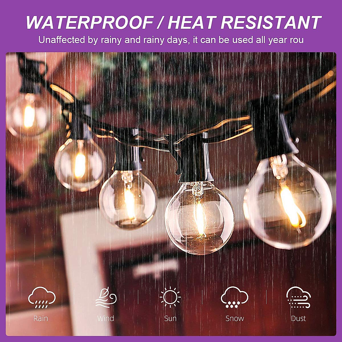 JFQSUNSINE Solar String Lights Outdoor, 25Ft 15 LED Bulbs Waterproof G40 Patio Lights, Solar Powered String Lights with USB Charging, 4 Modes for Party Patio Garden Wedding Xmas Decoration