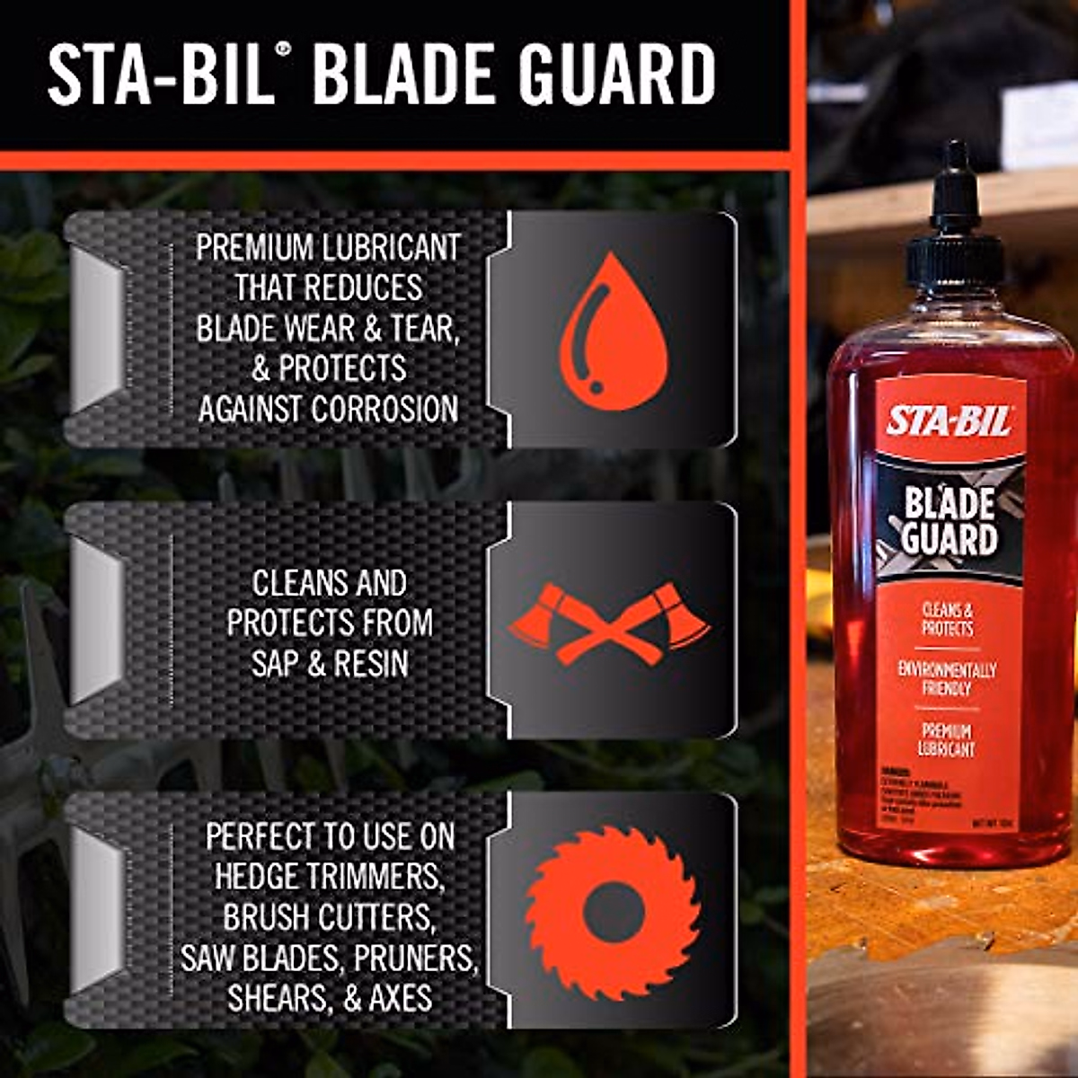 STA-BIL Blade Guard - Premium Blade Lubricant, Helps Maintain Blade Edge, Will Not Harm Plants, Protects Against Rust and Corrosion, Safe for Use On Gas and Electric Equipment, 12oz (22503), Orange