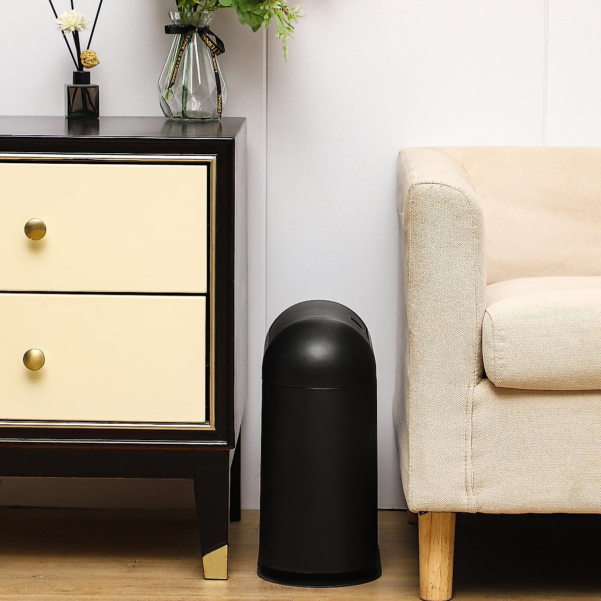 10 Liter Plastic Trash Can with Press Top Lid for Bathroom,Black 2.6 Gallon Dog Proof Garbage Can,Narrow Toilet Waste Basket and Covered Wastebasket for Room Bedroom Kitchen,Office and Dorm,Pack of 1