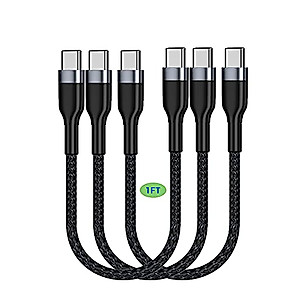 USB C to USB C Cable 1FT 3Pack, 12 inch Short PD 60W Type C Fast Charge Cord Compatible with Samsung Galaxy S21/S21+/S20+ Ultra Note 20, Pixel 4/3 XL, MacBook Air iPad Pro 2020