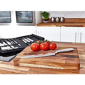 Chef’s Leather Knife Bag with 9 Universal Knife Holder Slots, Knife Carrier Bag Has a Zipper Pouch, Knife Case Also Holds Small Kitchen Tools Like Spoon, Peeler, BBQ Tools, Best Chef Knife Bag
