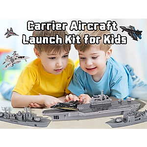 Crelloci Aircraft Carrier Military Naval Ship with Pull Back Army Fighter Jet Toy Small Scale Model Plane Submarine Kids' Play Vehicle Set for Boy Girl Children