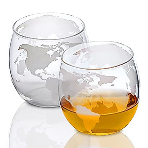 Whiskey Decanter Globe Set with 2 Etched Whisky Glasse