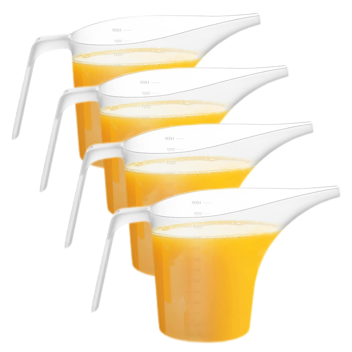 4 Pack Plastic Funnel Pitcher,Measuring Cup with Long Spout,Large Capacity Easy Pour Cup,Perfect for Bakeware Mold,Oils,Watering Plants(1000ml)