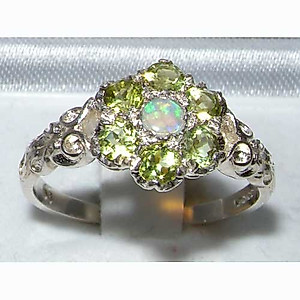 LetsBuyGold 925 Sterling Silver Natural Opal and Peridot Womens Promise Ring - Size 7.5