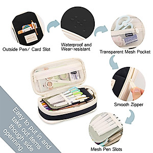 MAMUNU Expandable Pencil case with compartments, Large Capacity Pencil Cases Pencil Bag Pouch Office School, Portable Pencil Case Large School Stationery Organizer, Makeup Cosmetic Bag (Black)