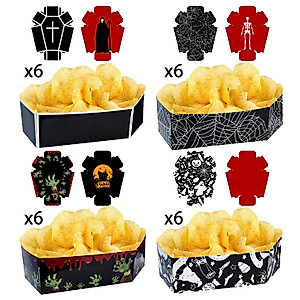MUNILAIL 24 Pcs Halloween Paper Trays Halloween Nacho Trays Halloween Coffin Food Holder Trays Disposable Serving Trays for Halloween Party Supplies Halloween Food Trays