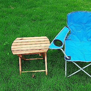 TIMBERHOLM Pack of 2 Folding Side Tables Outdoor for Patio, Small Folding Table Outdoor, Outdoor Table Small, Teak Table Outdoor, Foldable Table, Small Patio Side Table, Natural (Oval)