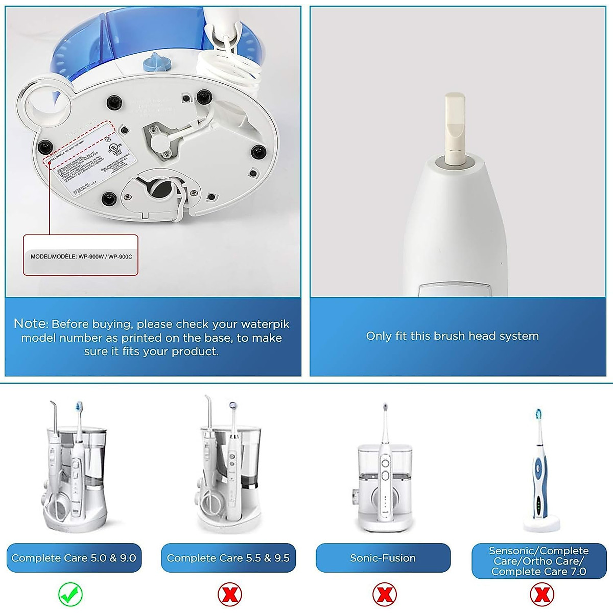 Replacement Toothbrush Heads for Waterpik Complete Care 5.0/9.0 (CC-01/WP-861), STRB-8WW, (8-Pack, White)