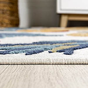 JONATHAN Y AMC117A-5 Ananas Bold Pineapple High-Low Indoor Outdoor Area-Rug, Tropical Coastal Casual Easy-Cleaning,Bedroom,Kitchen,Backyard,Patio,Non Shedding, 5 X 8, Orange/Navy