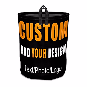 Custom Laundry Hamper - Personalized Collapsible Dirty Clothes Hamper Storage Basket for Nursery Bathroom Bedroom Living Room, Customized Circular Hamper with Handles Gift for Boys Girls Men Women