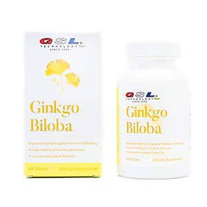 GSL Technology Ginkgo Biloba | 60MG of Ginkgo Biloba 50:1 Extract (Equivalent to 3000MG Per Tablet) | Made in USA (60 Tablets)