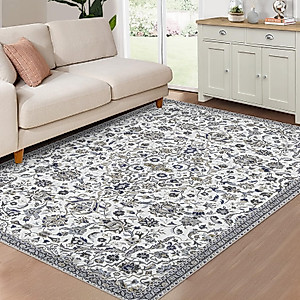 GarveeHome Area Rug 10x13 Extra Large Rug Distressed Floral Machine Washable Rug for Living Room, Non-Slip Stain Resistant Accent Rug Vintage Medallion Floor Cover Carpet for Bedroom, Multi