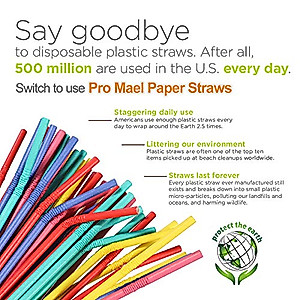 Pro Mael 200-Pack Paper Drinking Straws Biodegradable, Flexible Straws Bulk for Juices, Shakes, Smoothies - Disposable& Eco-Friendly Straw for Birthdays, Weddings & Party (5 Colors)