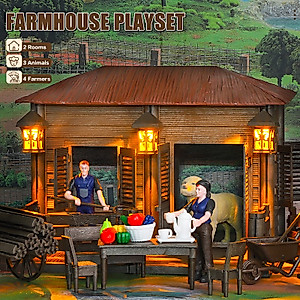 Lucky Doug Farm Animal House Toys Playset for Kids Toddlers Ages 3-8, 122 PCS Building Toys Farmhouse Figures Pretend Play Set with 3 Animals, 4 Figures, A Tractor, 11" L x11 W x 8" H
