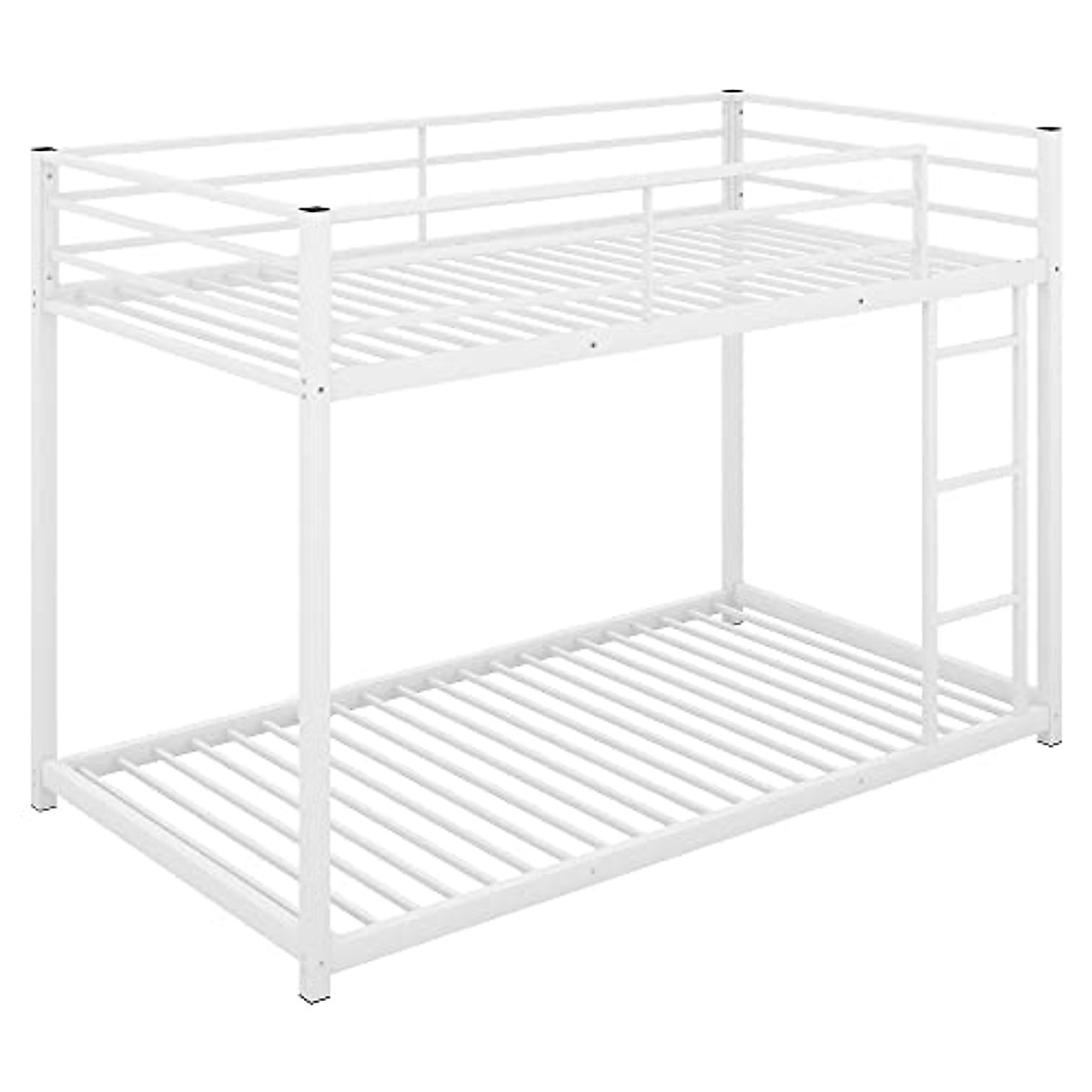 ZJIAH Metal Bunk Bed Twin Over Twin, Low Bunk Bed Frame with Ladder & Guardrail for Teens Adults Dormitory Bedroom, Heavy Duty Metal Bed Frame, Easy Assembly, No Box Spring Required, White